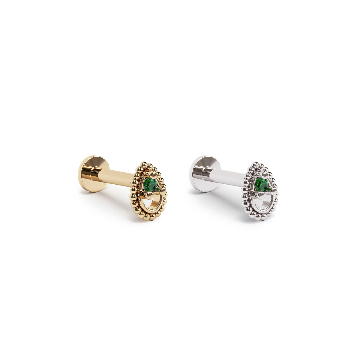 14K Gold Emerald Tear Drop Beaded Stud– Umanative