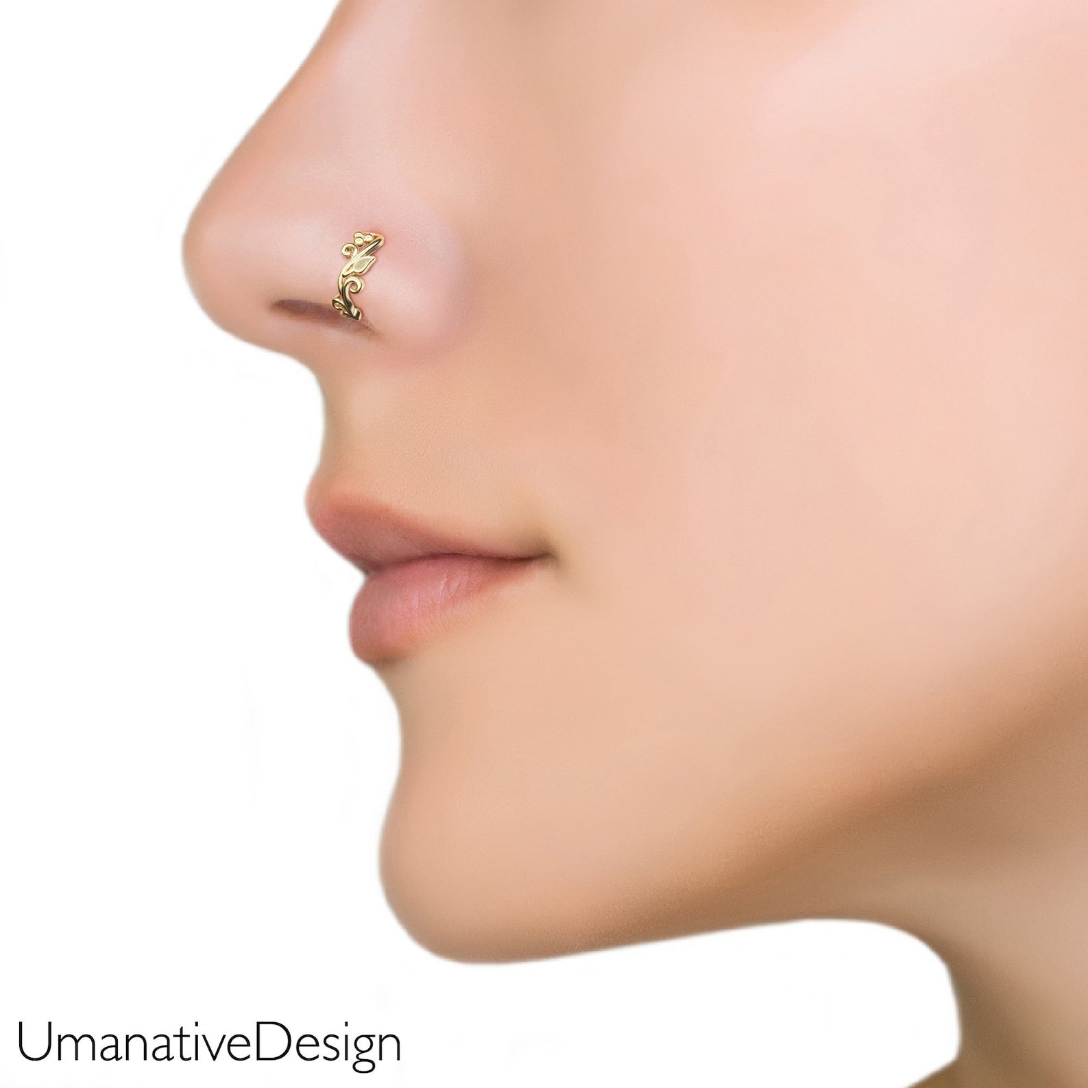 14K Gold Leaf Nose Clicker Hoop– Umanative